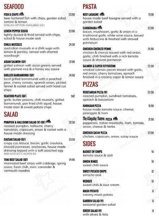 Menu at The Kingsley Tavern restaurant, Kingsley