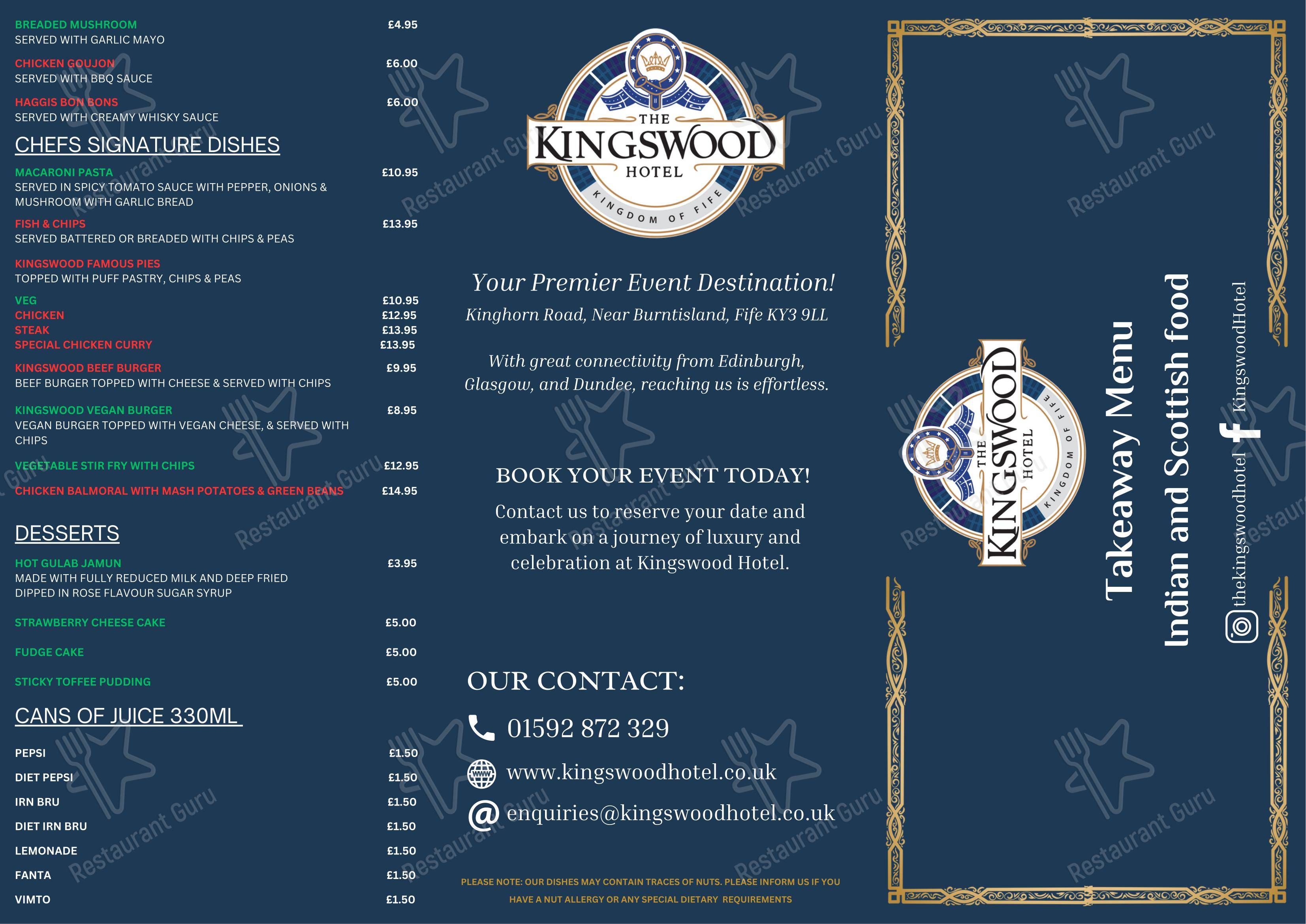 Menu at Kingswood Hotel pub & bar, Burntisland