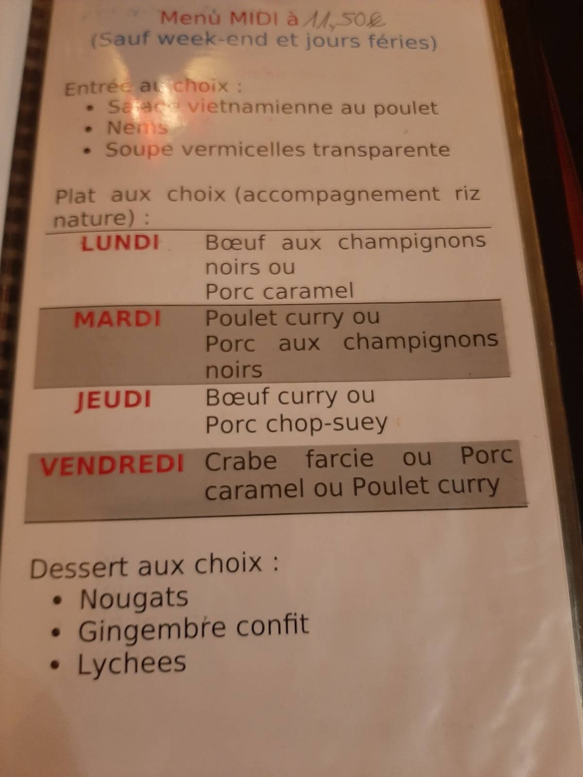 Menu au KINH DÔ restaurant, Quimperlé