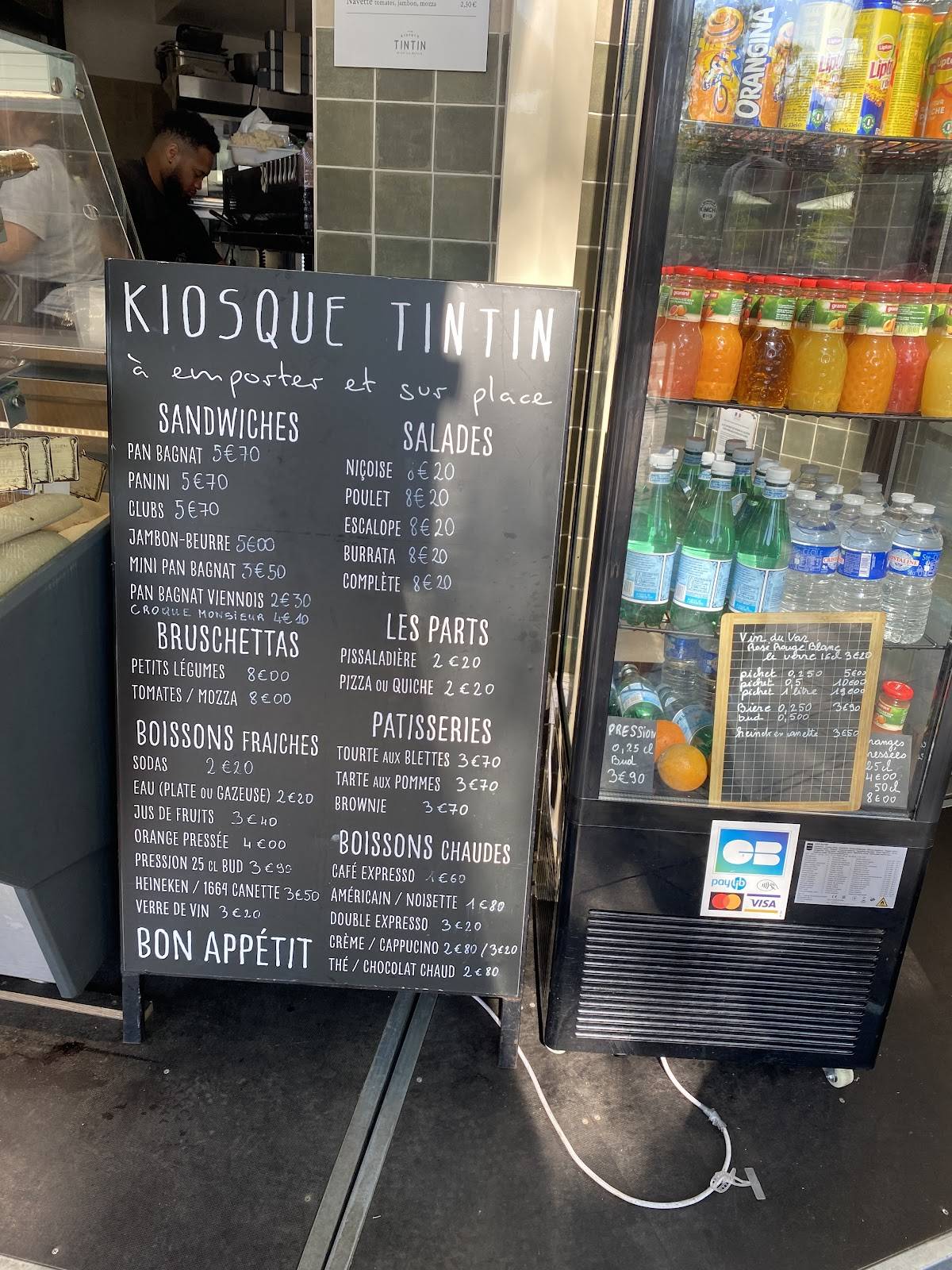Menu au Kiosque tintin fast food, Nice, 3 Pl. du Général de Gaulle