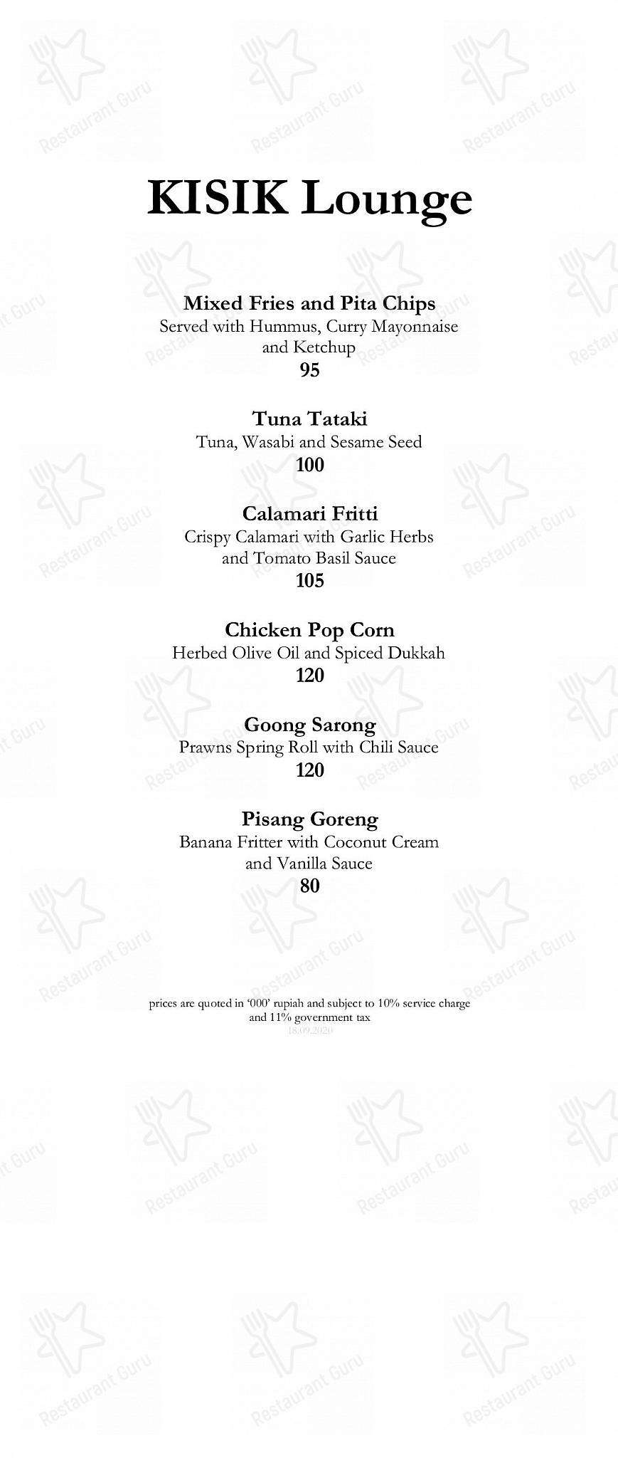 Menu at Kisik Seafood Bar and Grill, Jimbaran, Sejahtera