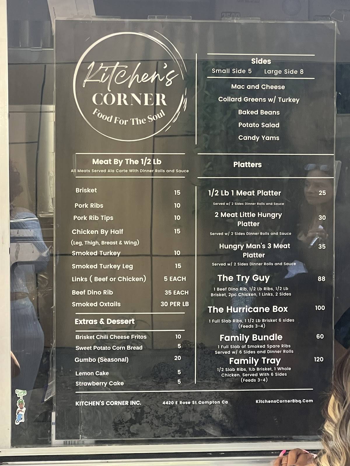 Menu at Kitchen’s Corner BBQ, Compton