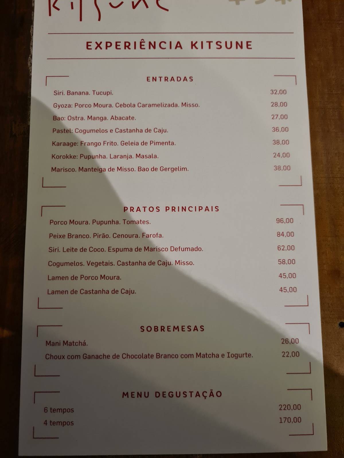 Menu em Kitsune restaurante, Curitiba, Alameda Dr. Carlos de Carvalho