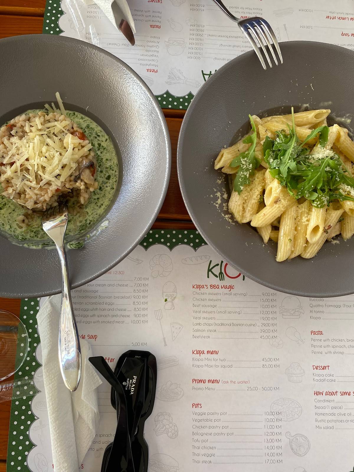 Menu at Klopa restaurant, Sarajevo