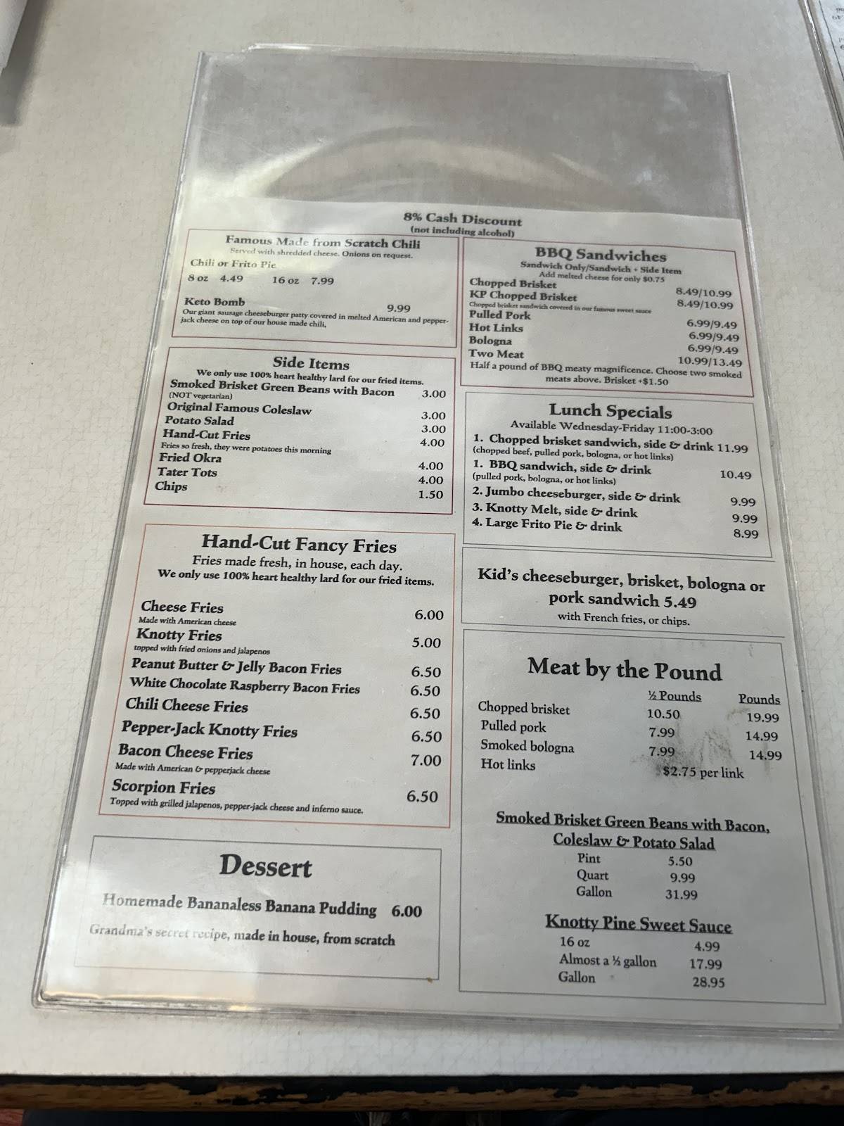 Menu at Knotty Pig BBQ, Burger & Chili House, Tulsa