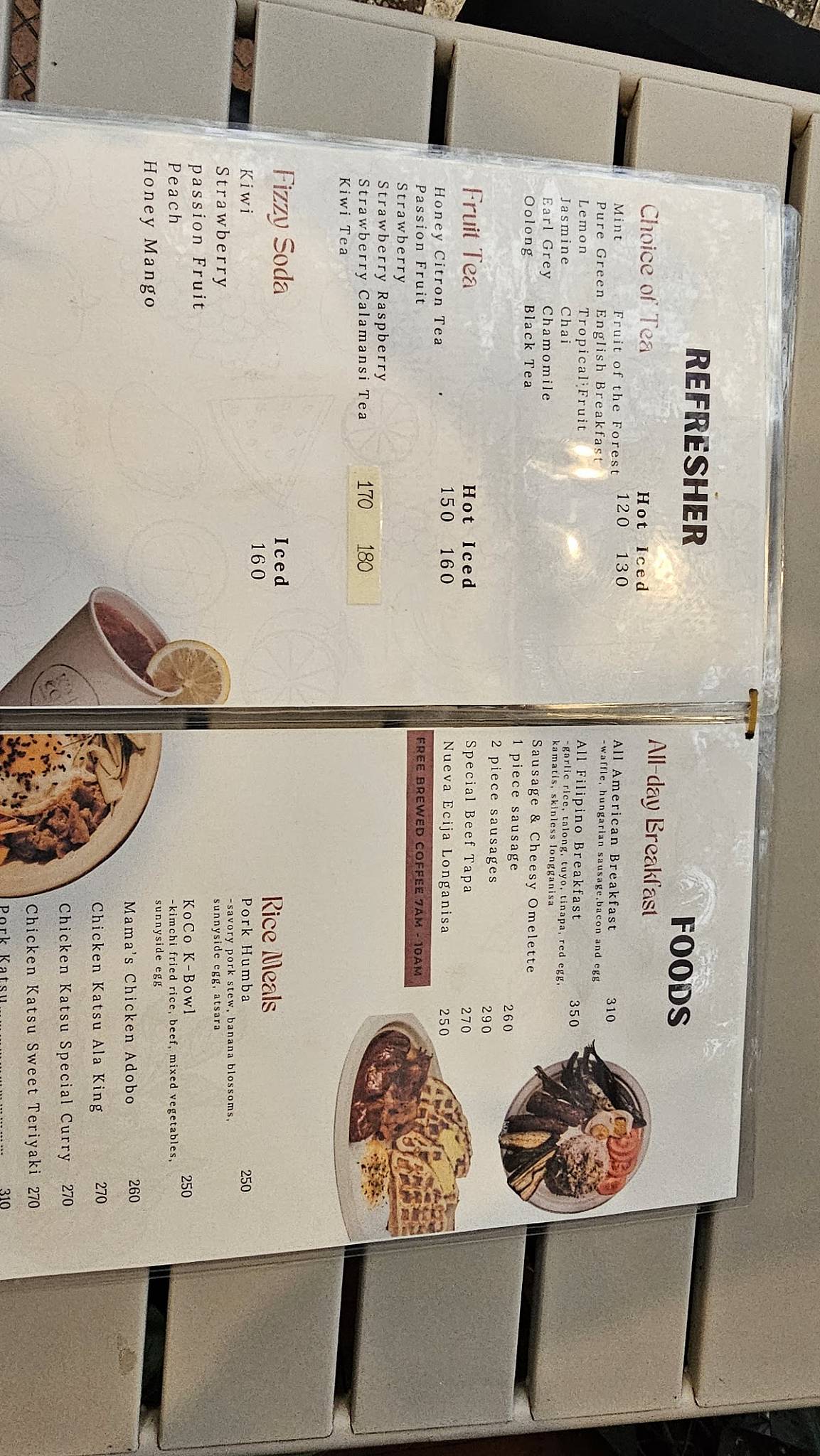 Menu at KoCo Cafe, Baguio