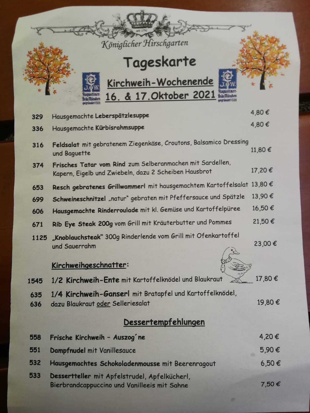 Speisekarte von Königlicher Hirschgarten restaurant, München ...