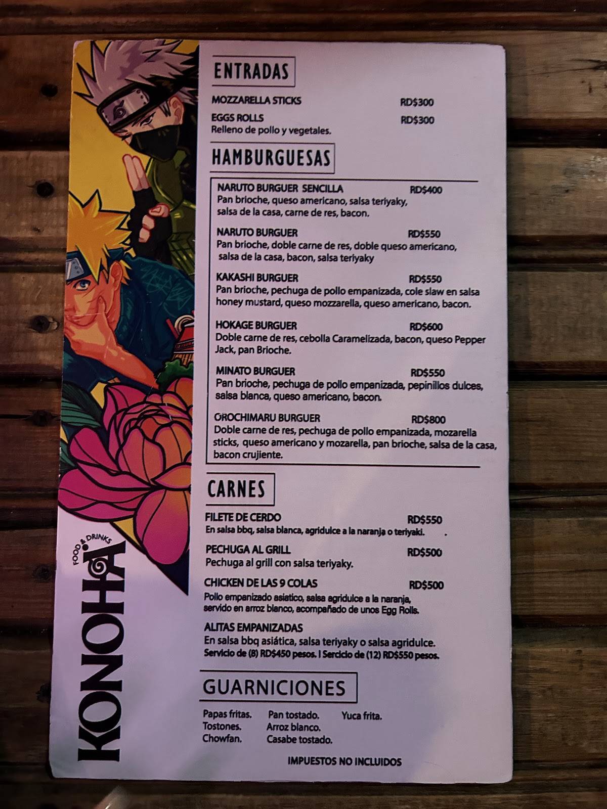 Menu at Konoha Food and Drinks restaurant, Santiago De Los Caballeros