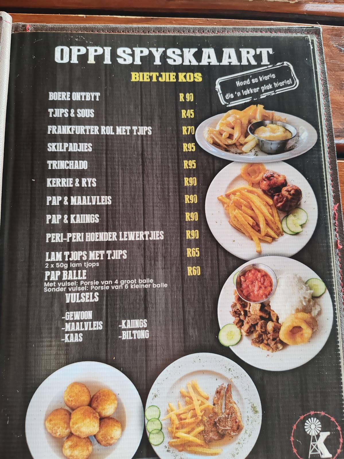 Menu at Kooperasie Kroeg & Kos restaurant, Potchefstroom
