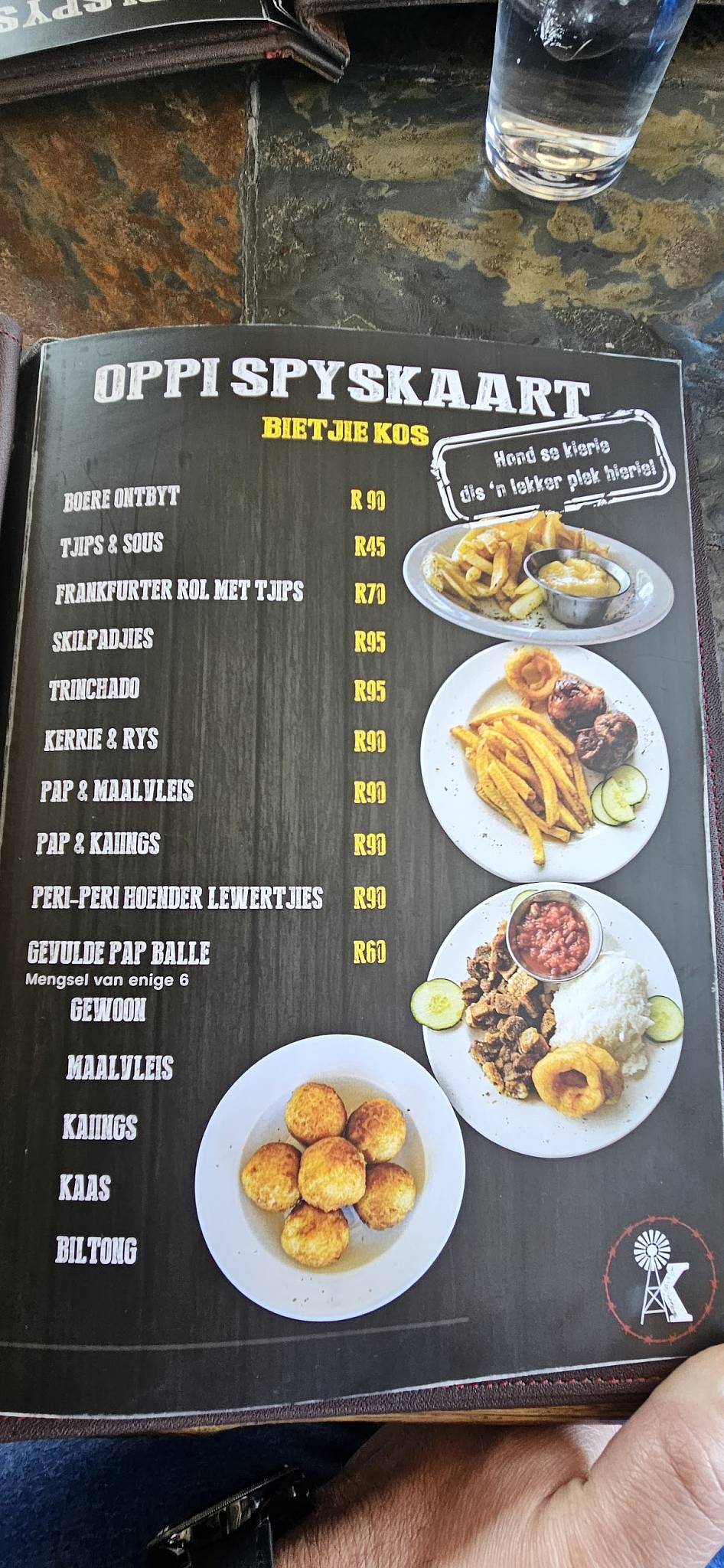 Menu at Kooperasie Kroeg & Kos restaurant, Potchefstroom