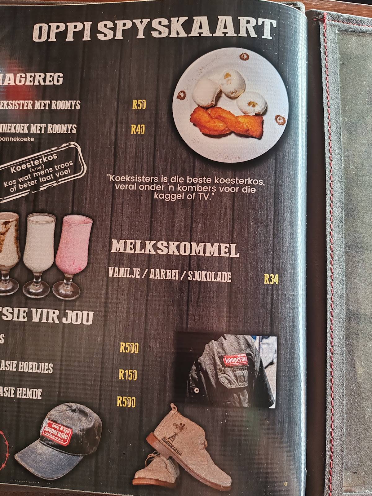 Menu at Kooperasie Kroeg & Kos restaurant, Potchefstroom