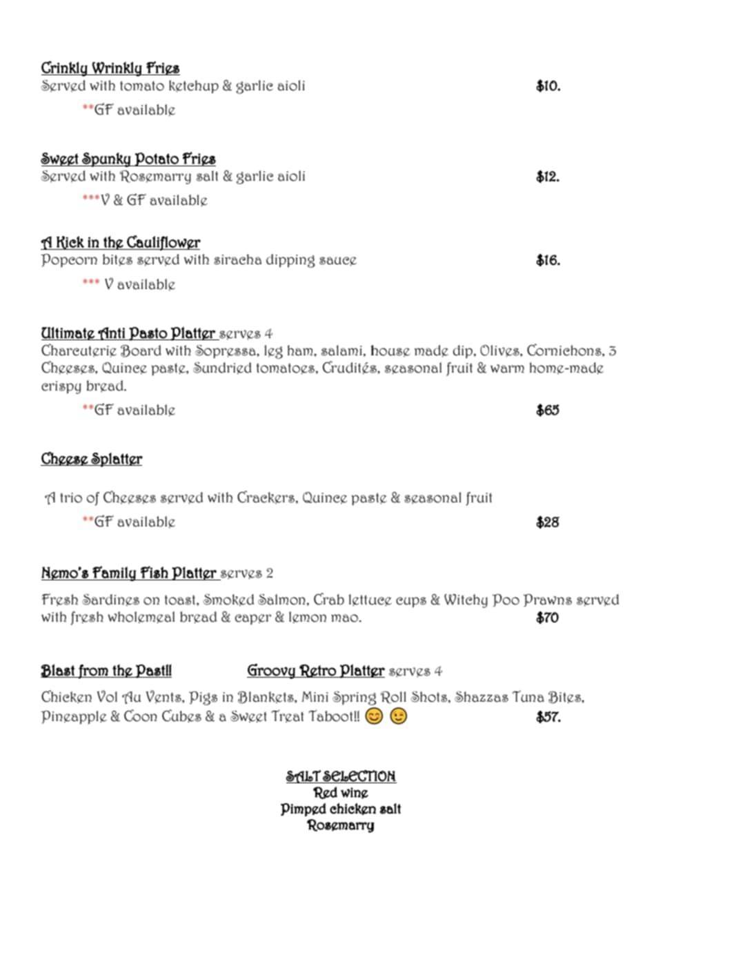 Menu at Korked pub & bar, Port Adelaide