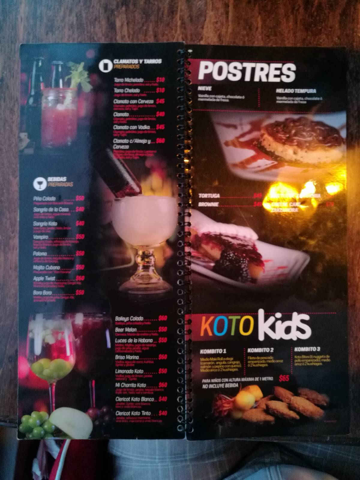 Carta de Koto sushi bar Revolución, Monterrey, Av. Revolución 3803