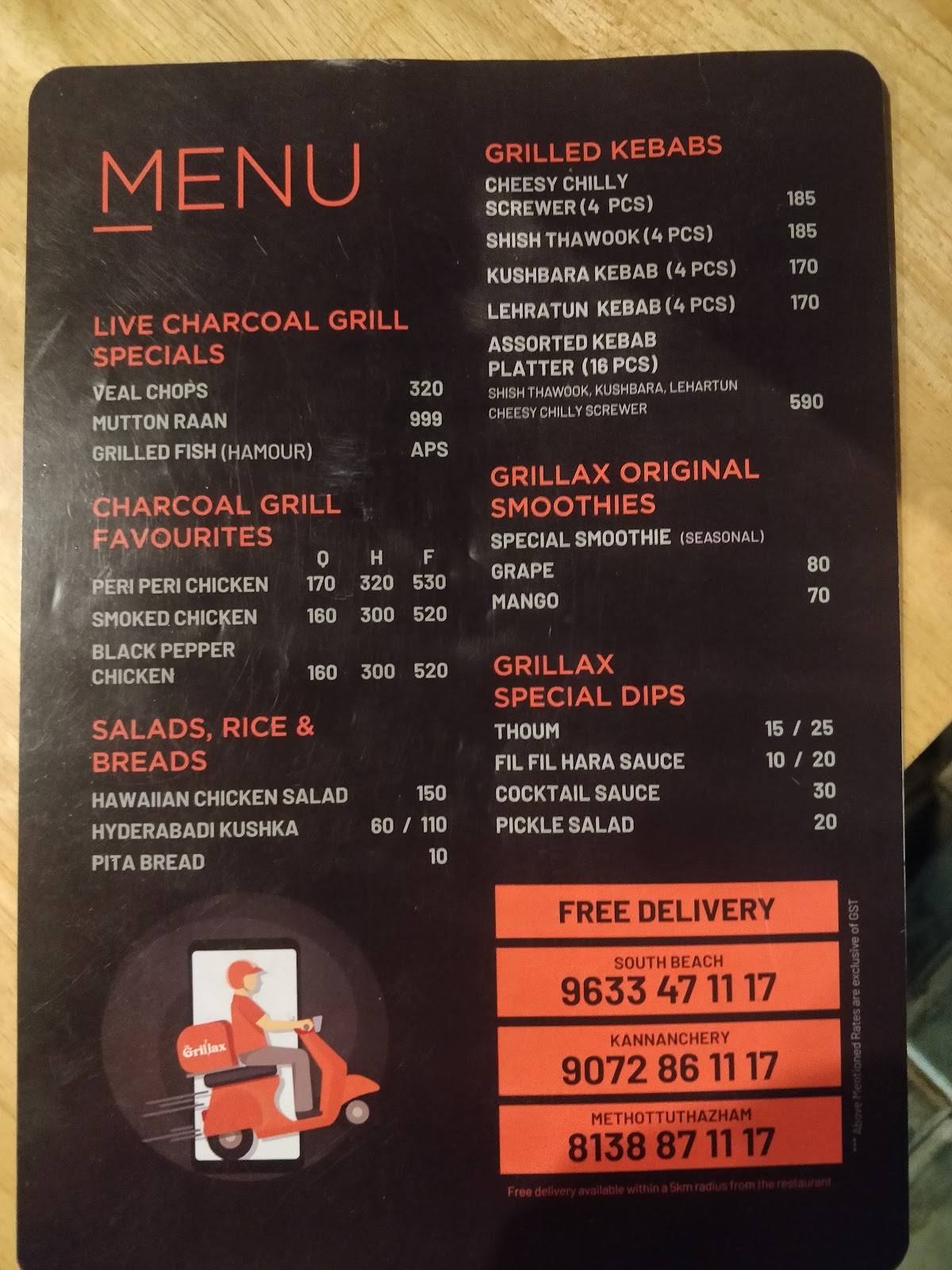 Menu at The Grillax - South Beach, Kozhikode