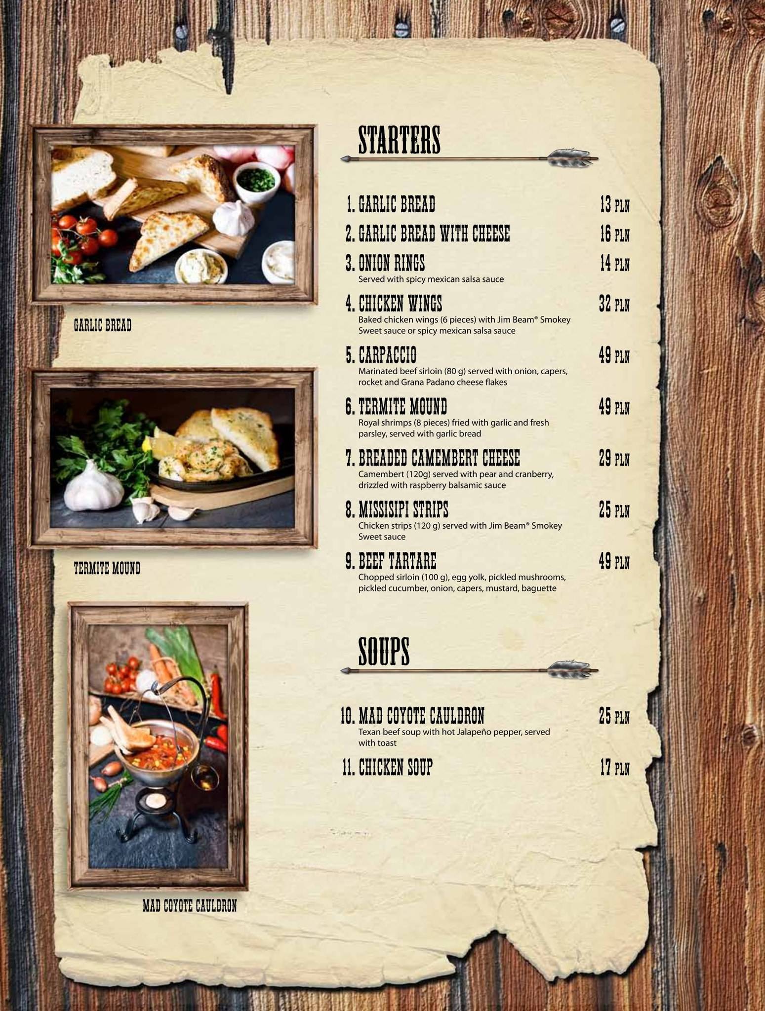 Menu at Sioux steakhouse, Kraków