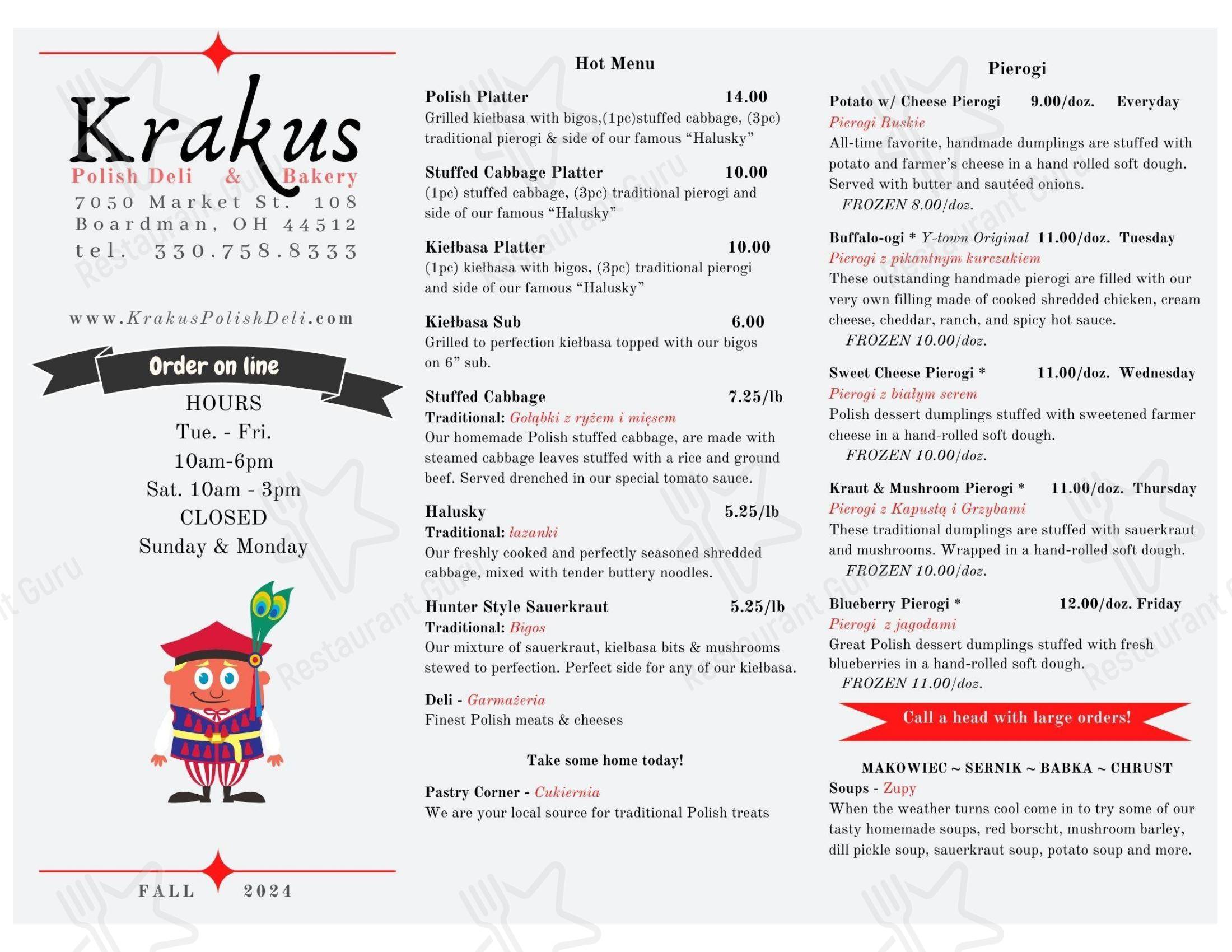 Menu at Krakus Polish Deli & Bakery, Boardman, Market St