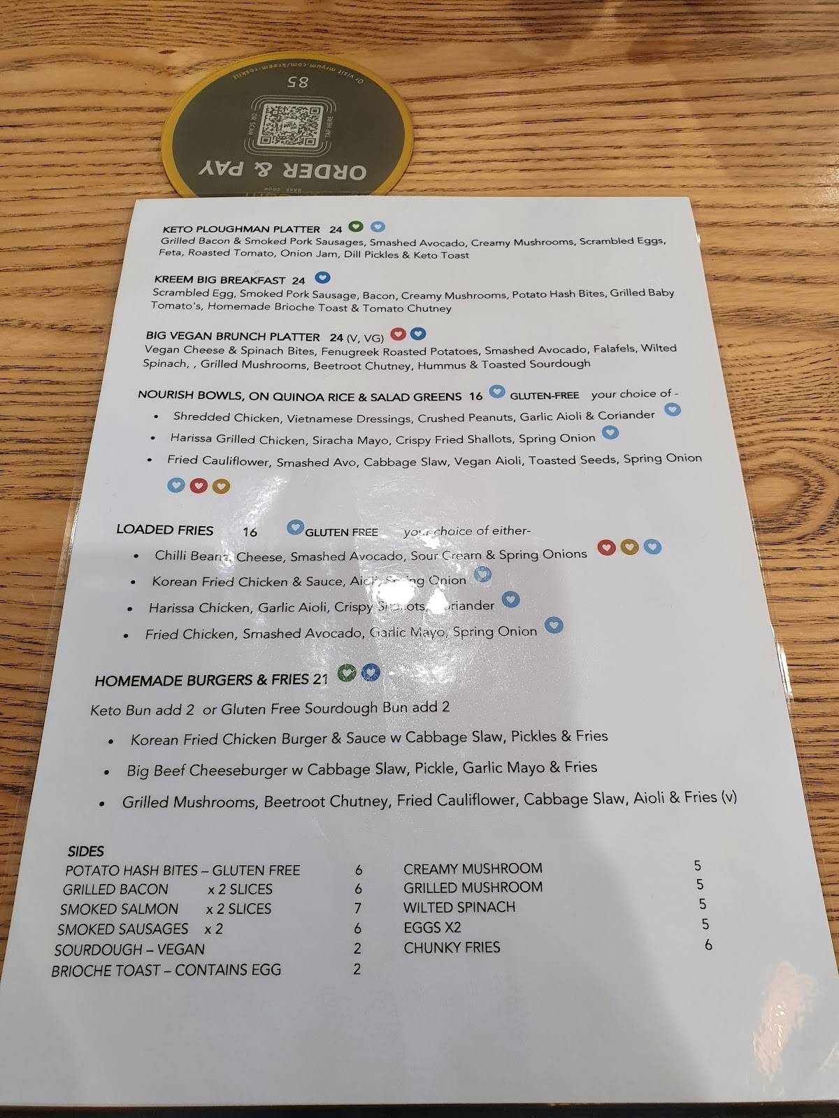 Menu at Kreem Cafe Mount Roskill, Auckland