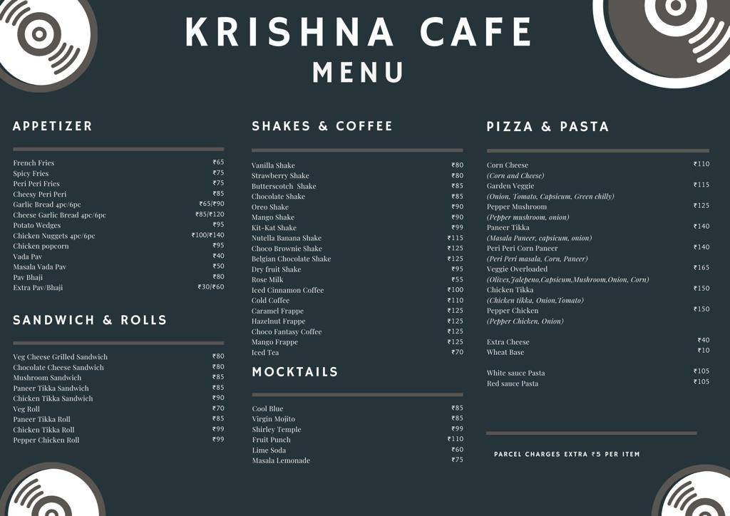 Menu at Krishna Cafe, Bengaluru, No 44