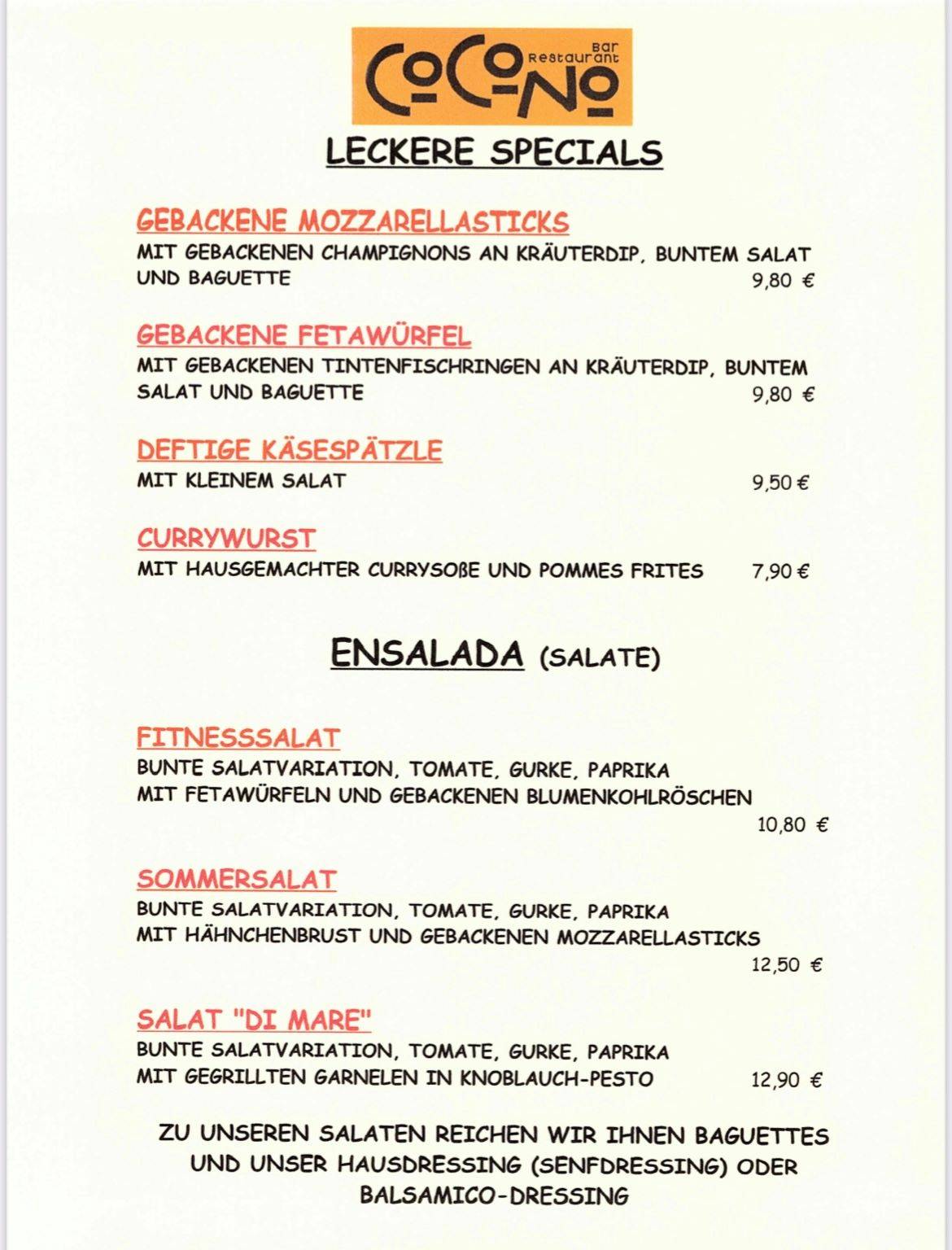 Speisekarte von CoCoNo Bar - Restaurant, Kronach
