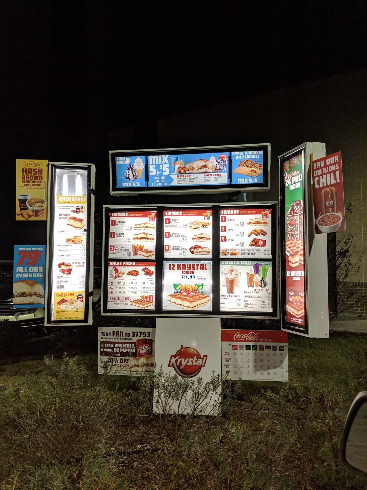 Menu at Krystal fast food, Lakeland, US-64