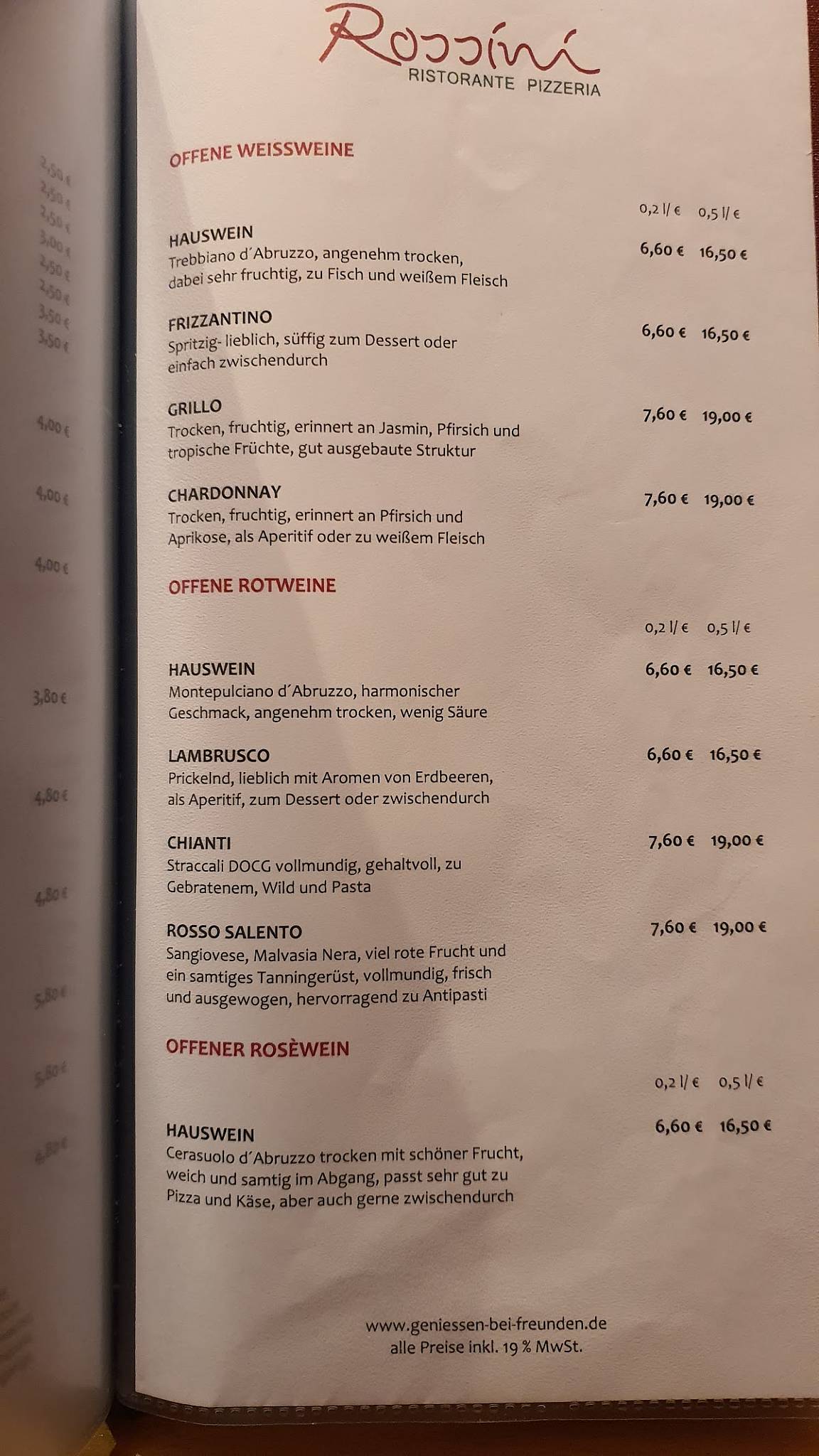 Speisekarte von Rossini Ristorante Pizzeria, Kühlungsborn