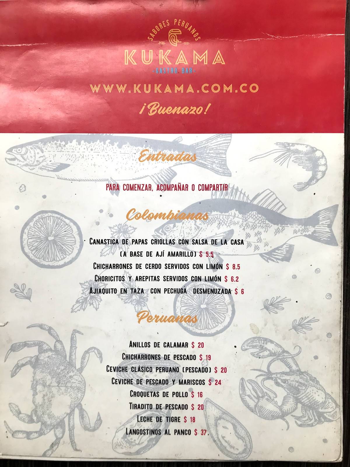 Carta de Kukama Restaurante Bar, Bogotá