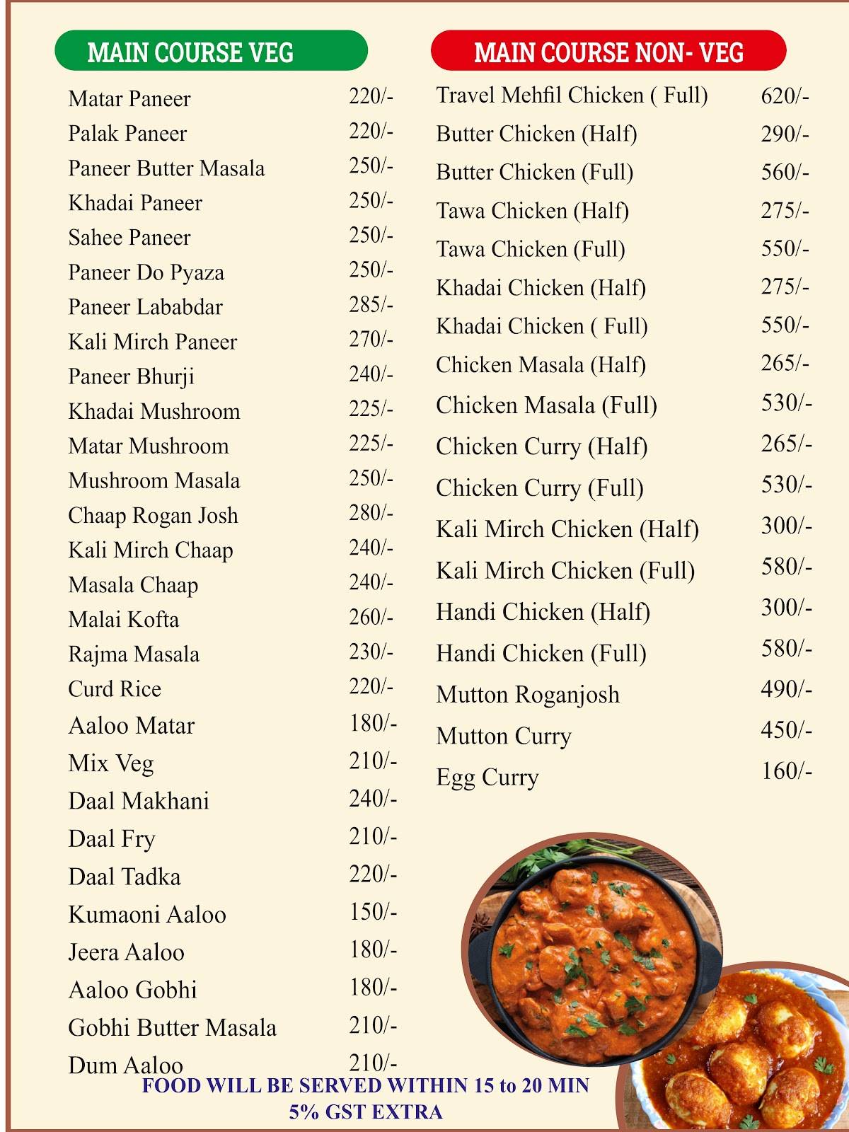 Menu at Kumaoni Mehfil, Khera