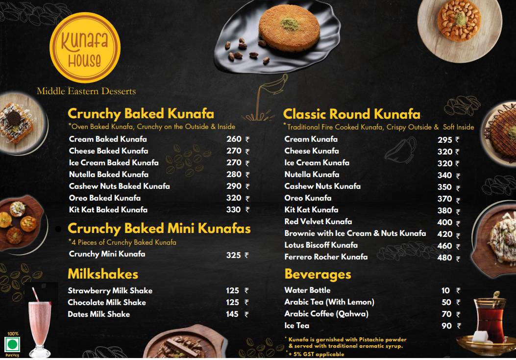 Menu at Kunafa House, Velachery, Chennai, India