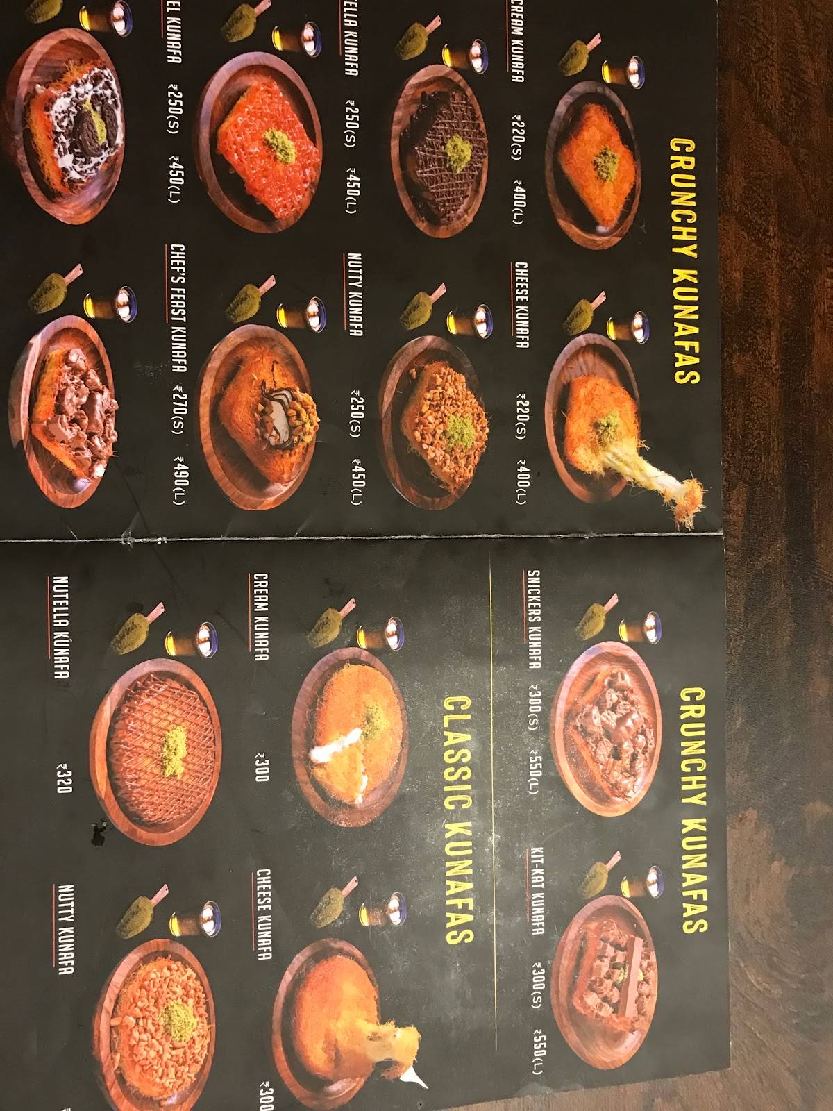Menu at Kunafa World, Mysuru