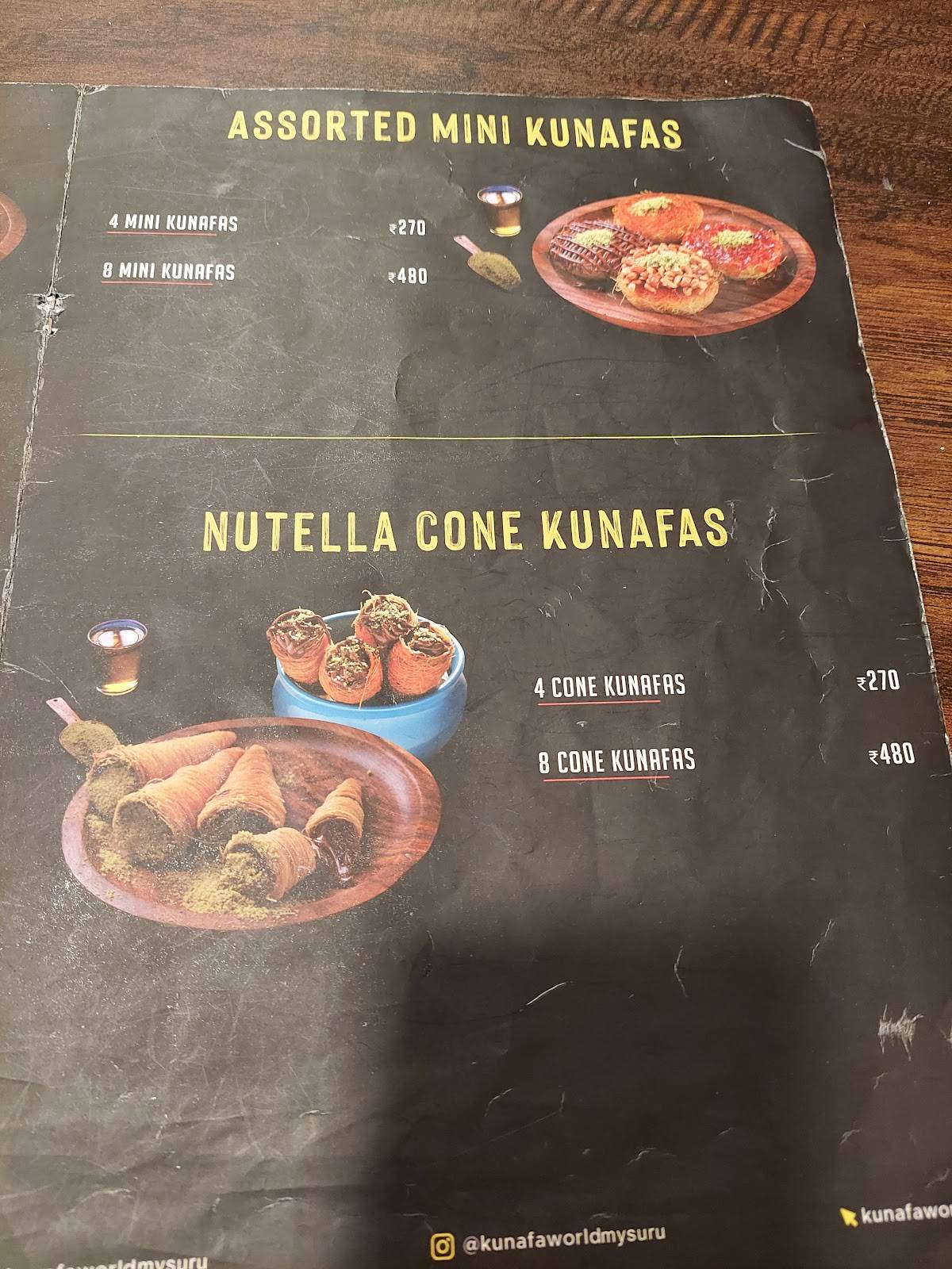 Menu at Kunafa World, Mysuru