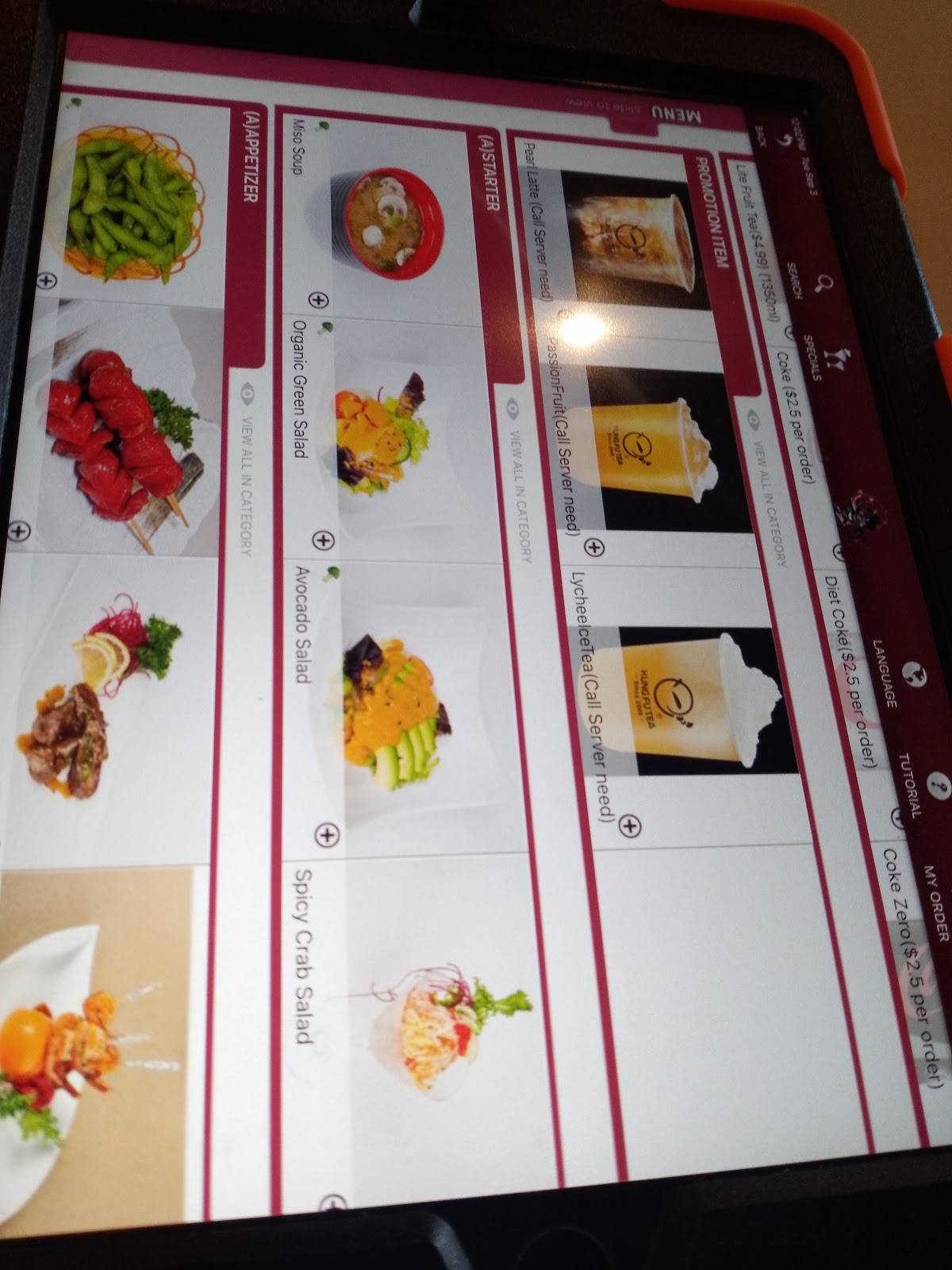 Menu at Kung Fu Sushi & Kung Fu Tea restaurant, Toronto