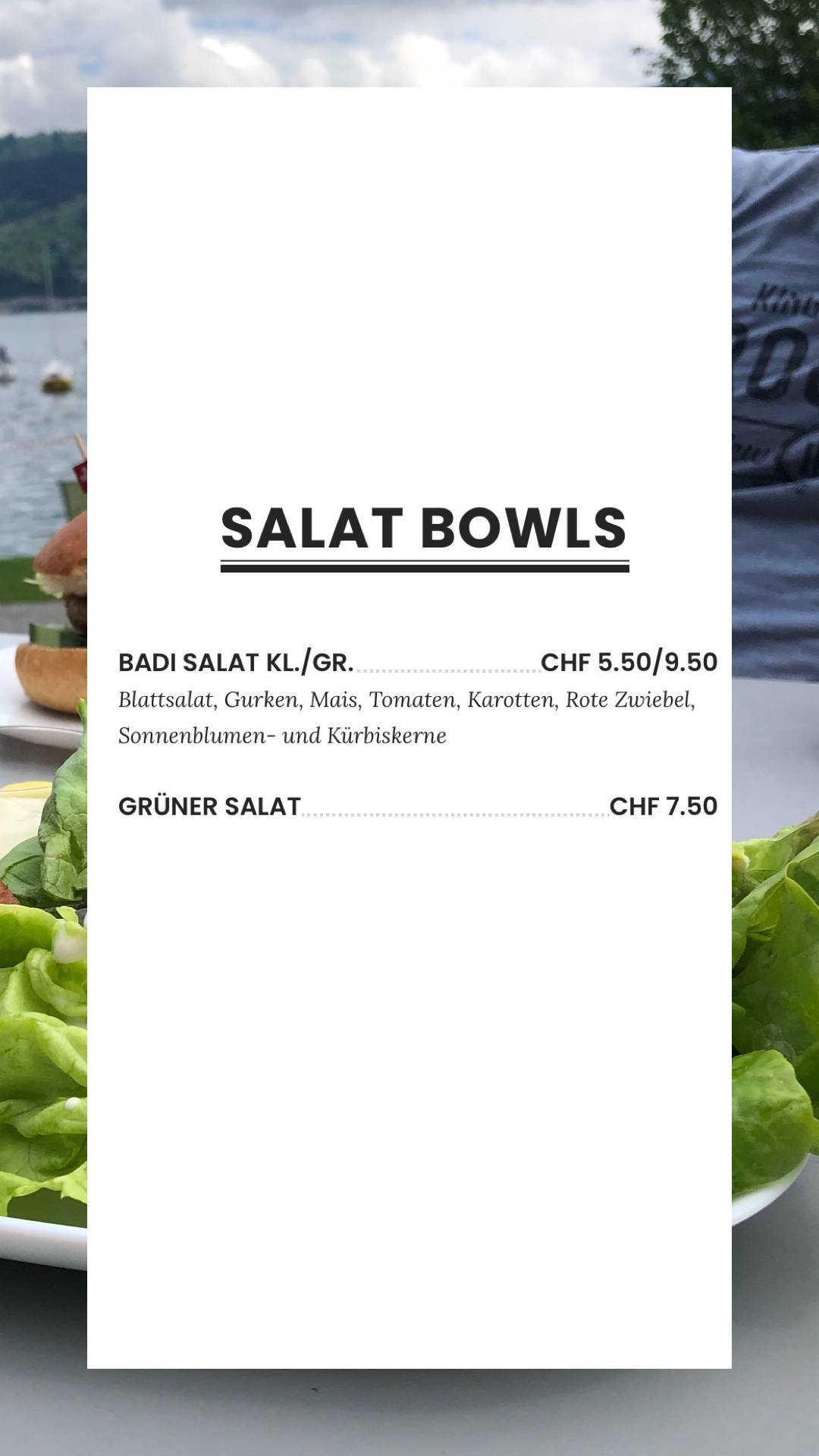 Speisekarte von Badi Bistro Immensee, Küssnacht