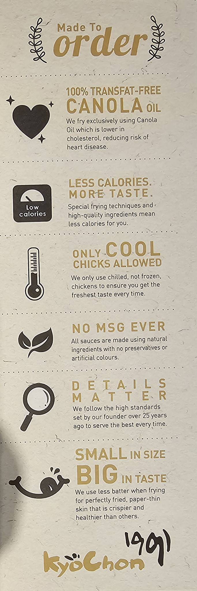 Menu at Kyochon 1991 chicken Lotte Mall restaurant, South Jakarta