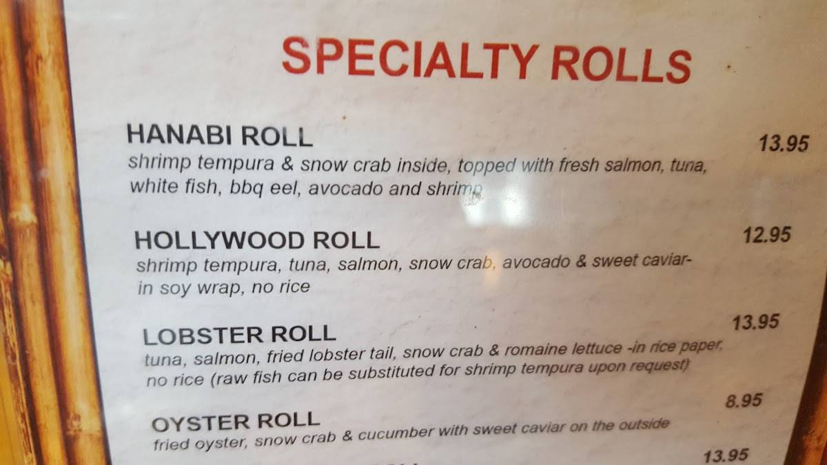 Menu at Kyoto 2 restaurant, New Orleans