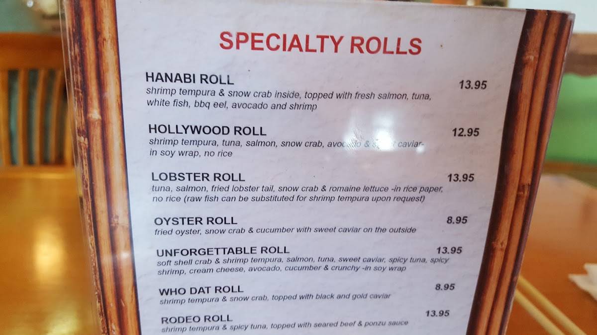 Menu at Kyoto 2 restaurant, New Orleans