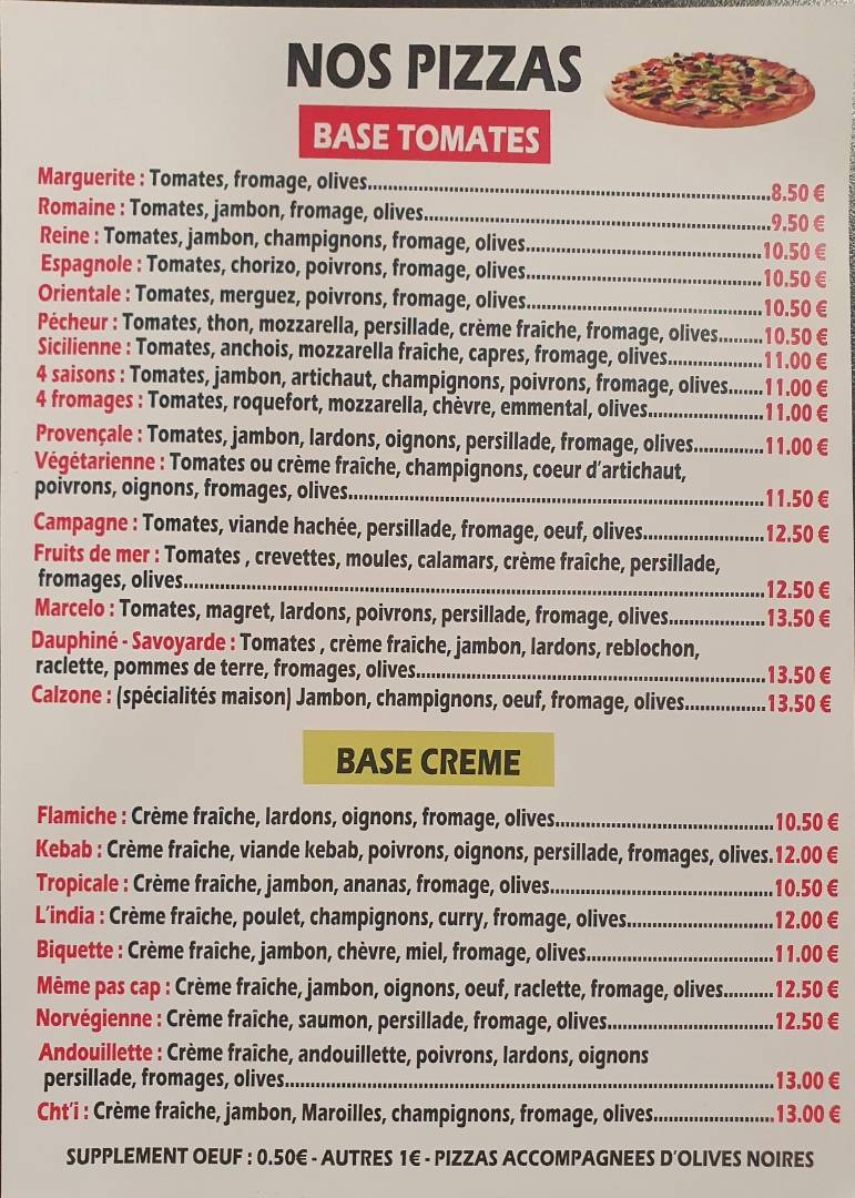 Menu au La Main À La Pâte Chez Marcelo pizzeria, Dax
