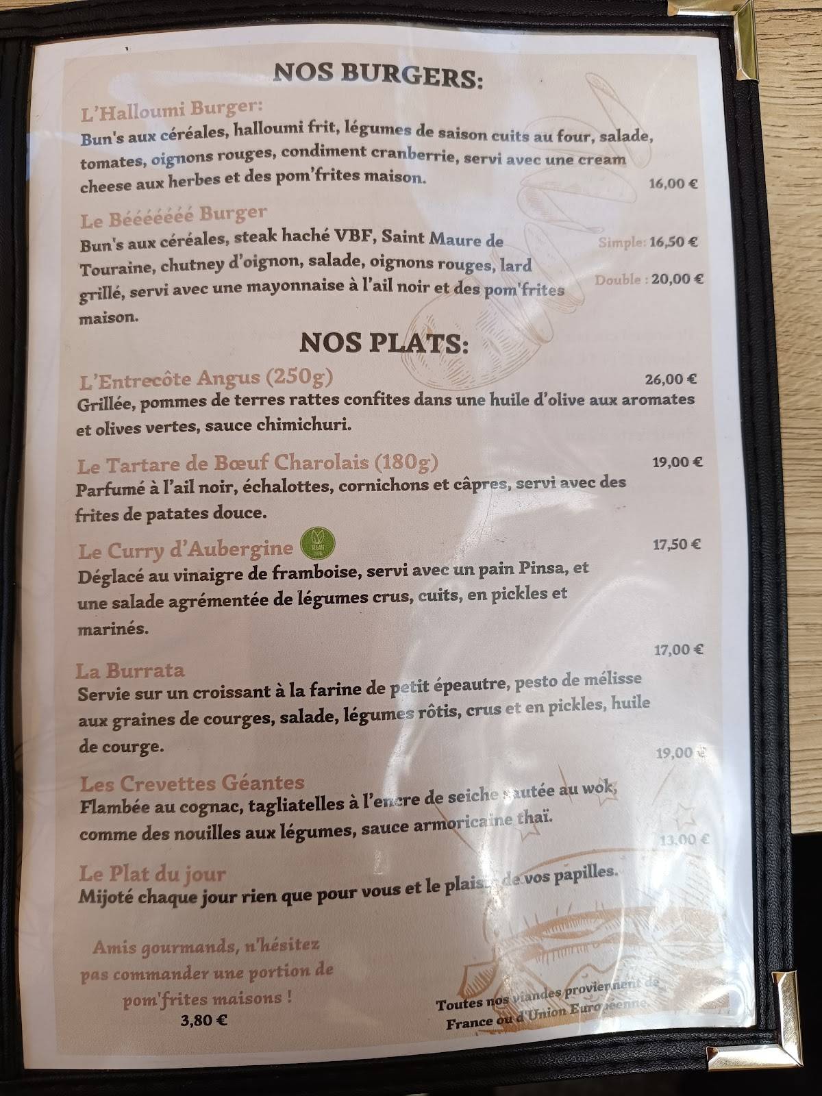 Menu au L'AGORA restaurant, Argenton-sur-Creuse