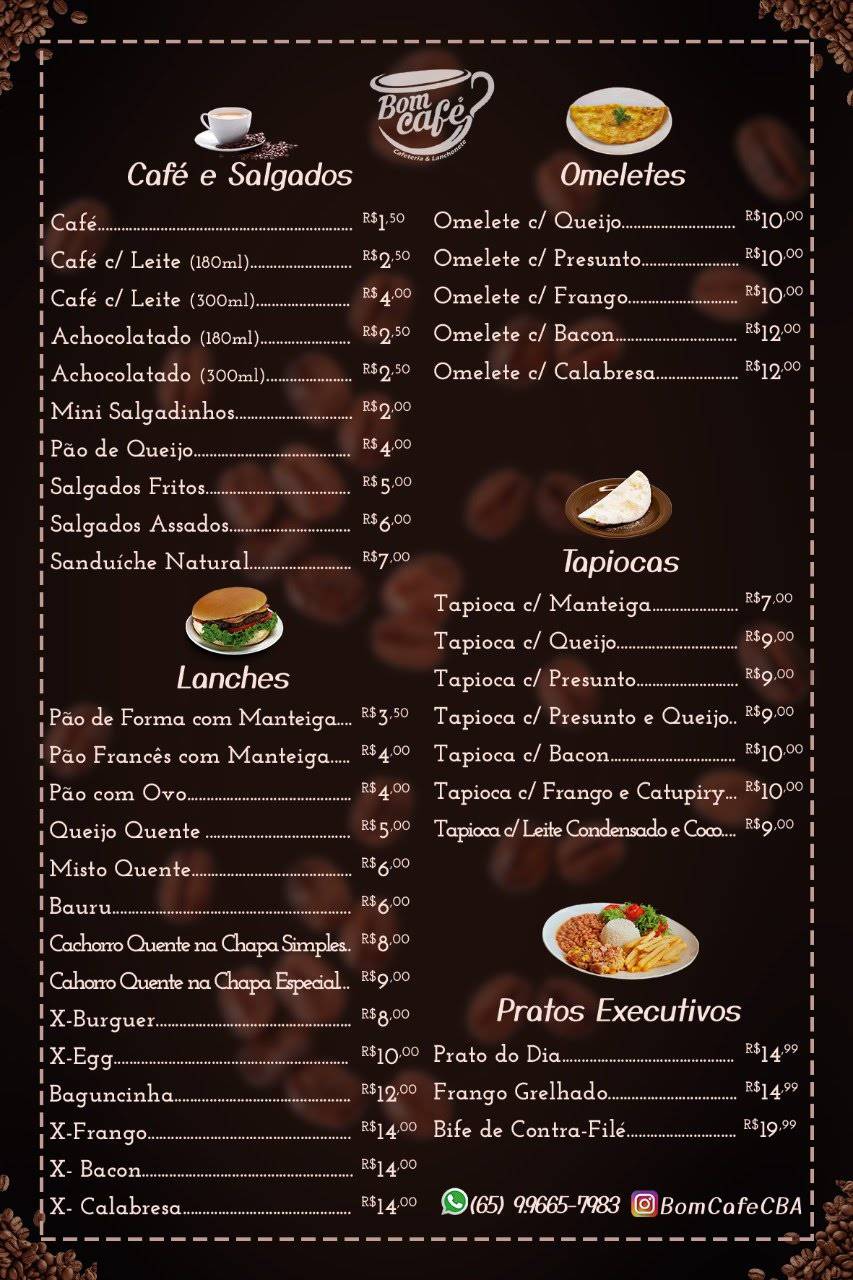 Menu at LANCHONETE BOM CAFÉ, Cuiabá