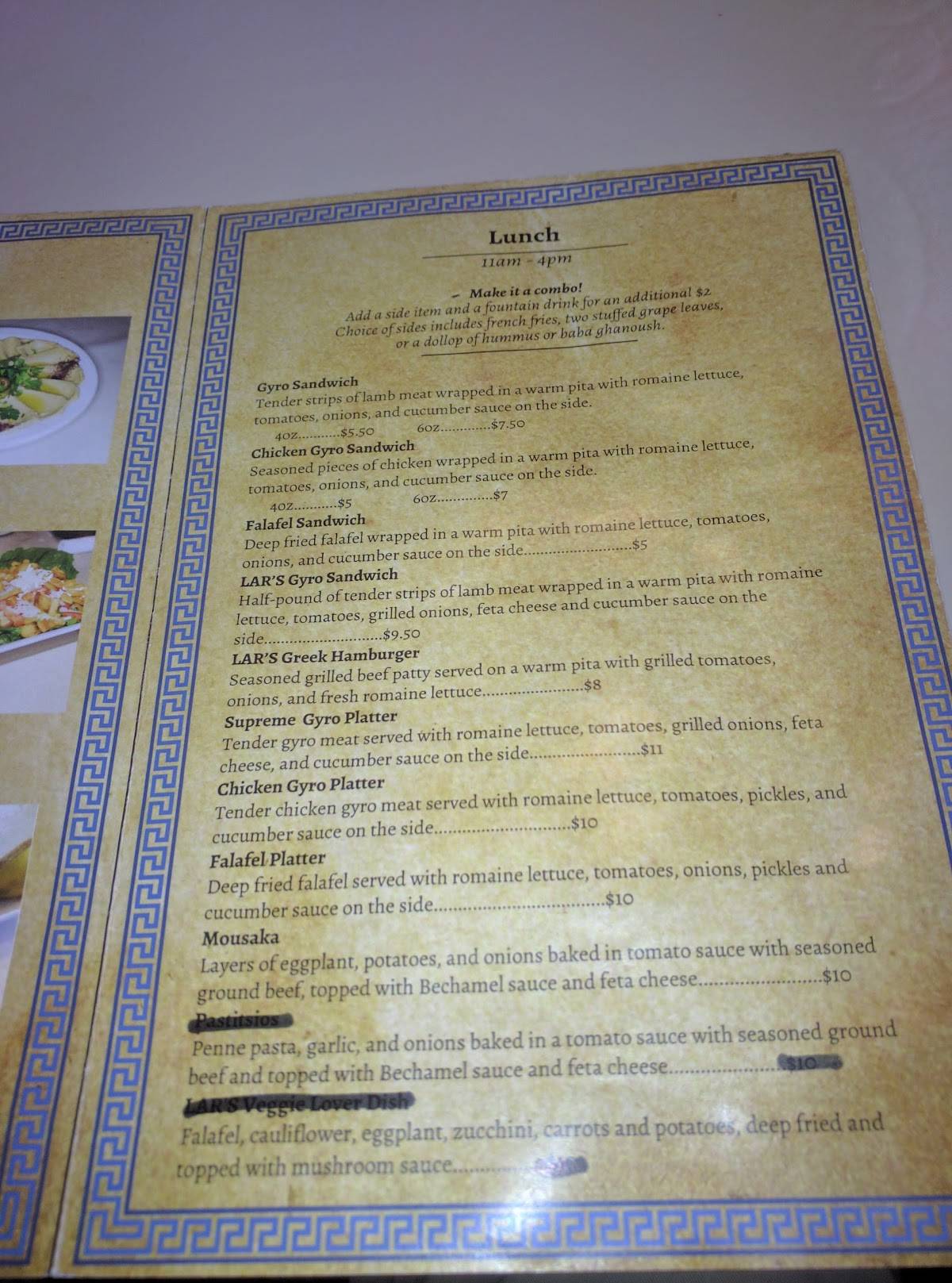 Menu at LAR'S Greek House restaurant, Lawton