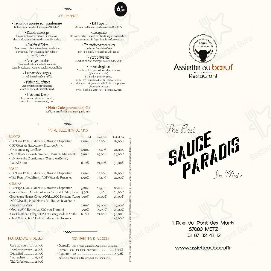 Menu au L'Assiette au Bœuf restaurant, Metz