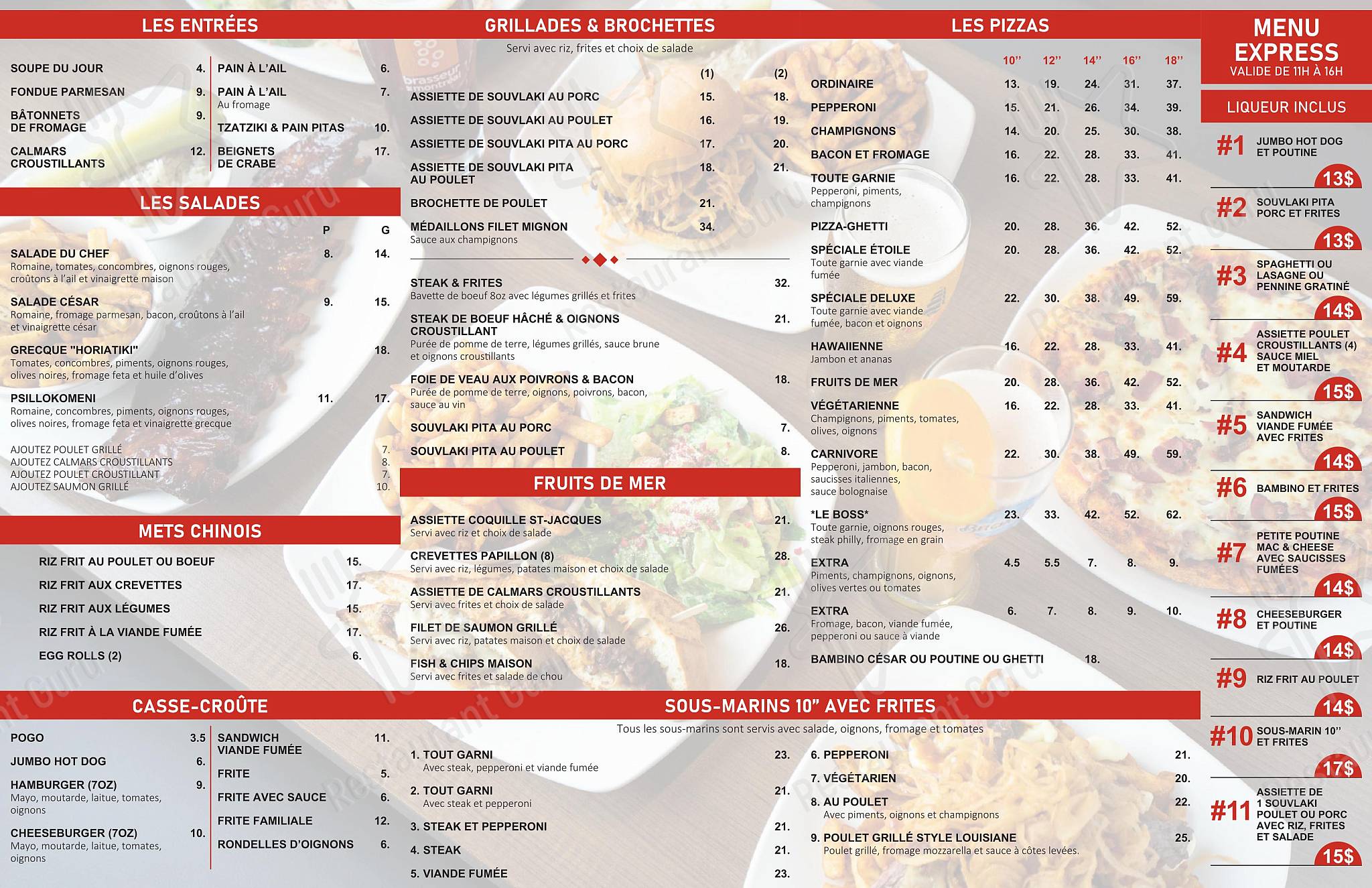 Menu au L'Étoile de Mirabel restaurant, Mirabel, Bd Curé-Labelle