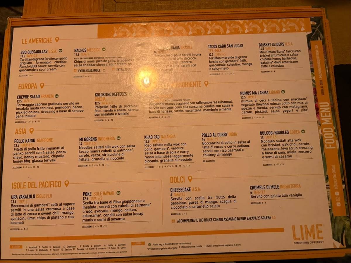Menu da LIME pub & bar, Roma, Via Ancona