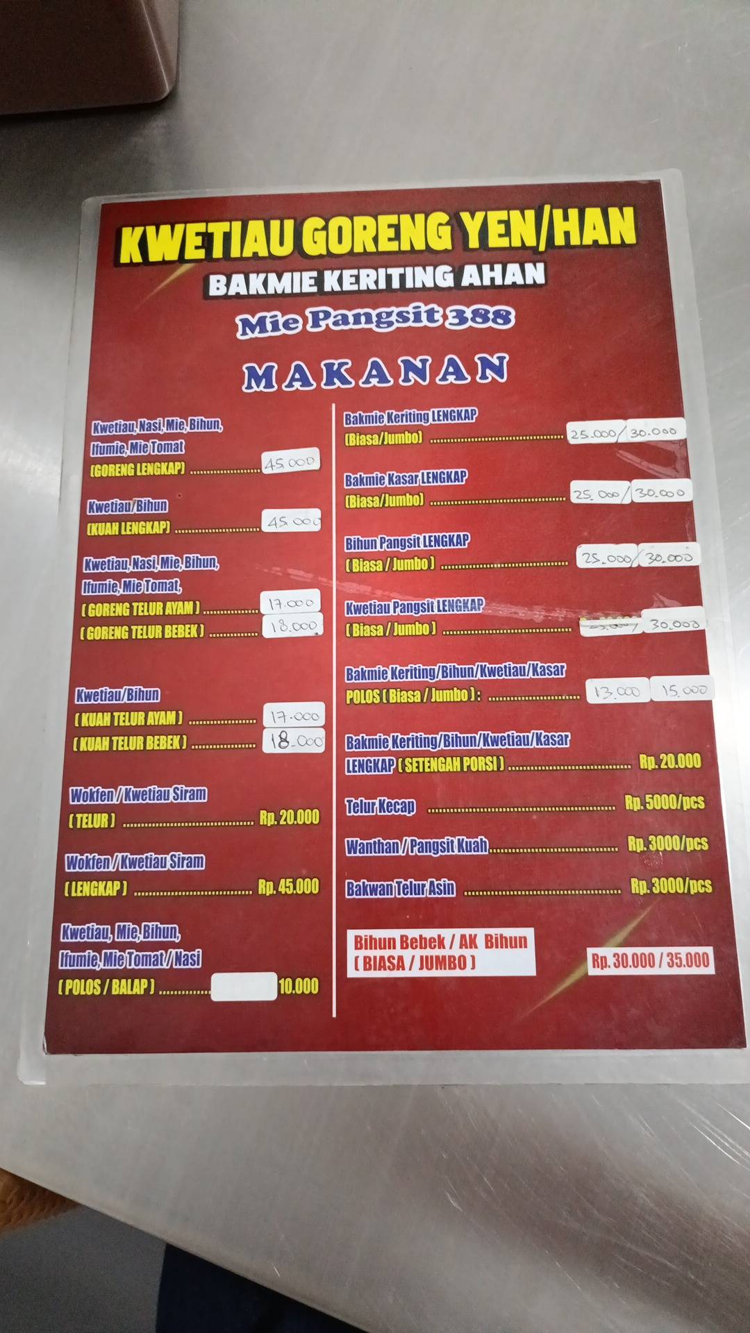 Menu at LOH.RIBS restaurant, Medan