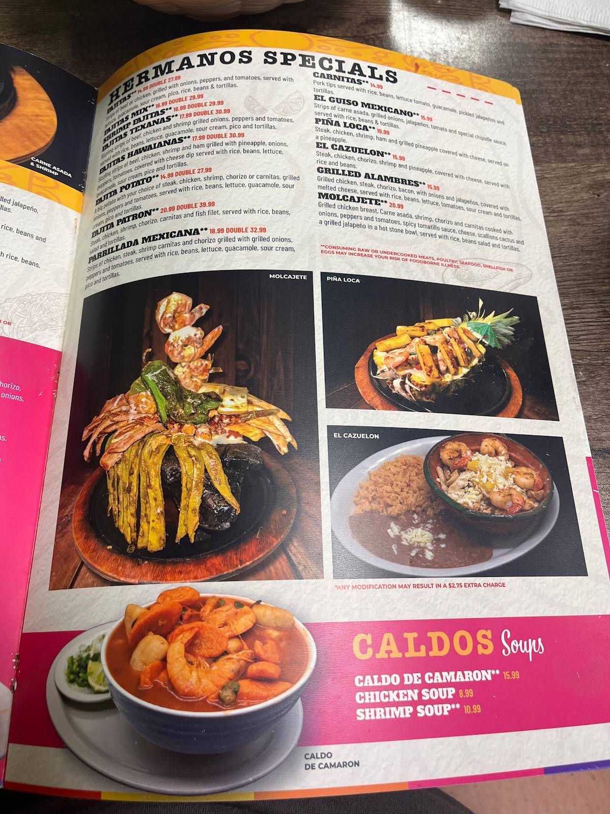 Menu at LOS HERMANOS MEXICAN GRILL #2 pub & bar, Columbia