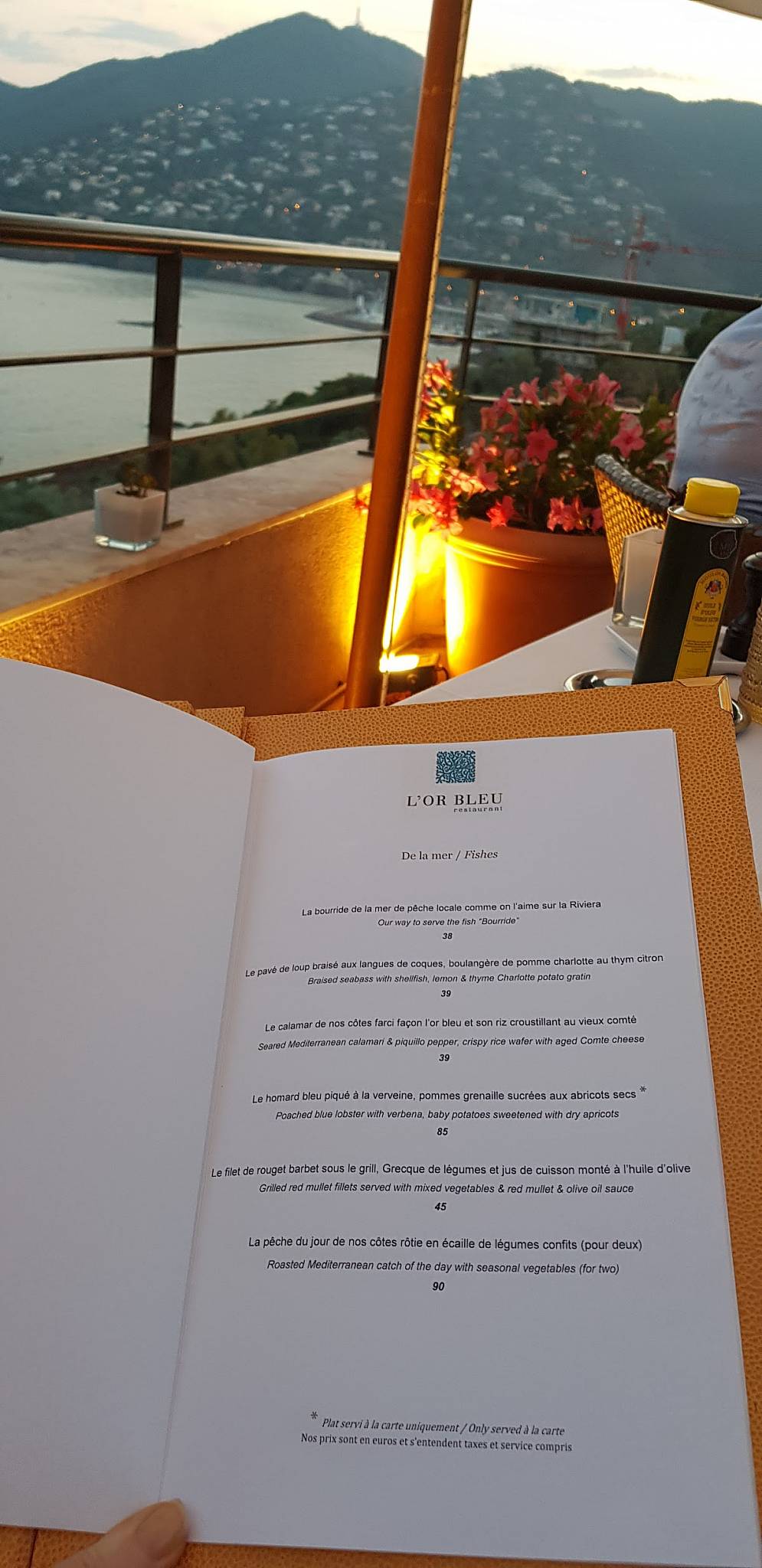 Menu au Restaurant L'Or Bleu, Théoule-sur-Mer