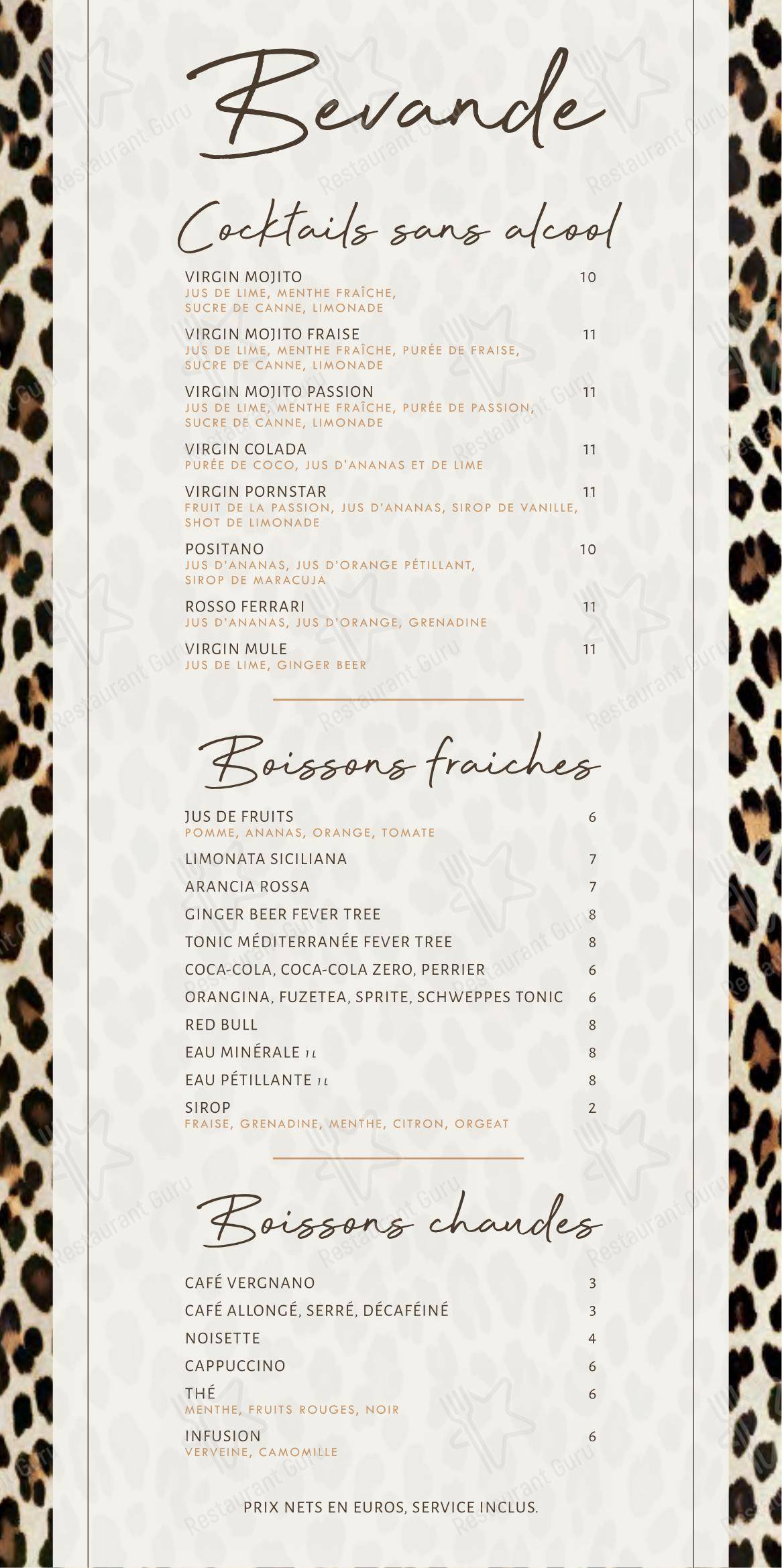 Menu au Luci restaurant, Argenteuil