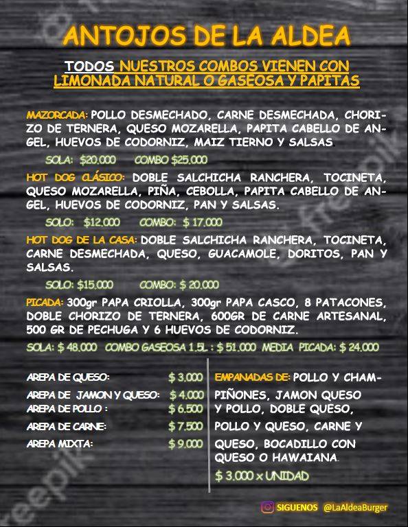 Carta de La Aldea Restaurante Gourmet y Hamburguesería Artesanal ...