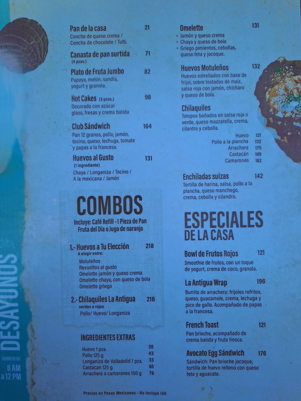 Menu at La Antigua Progreso restaurant, Progreso
