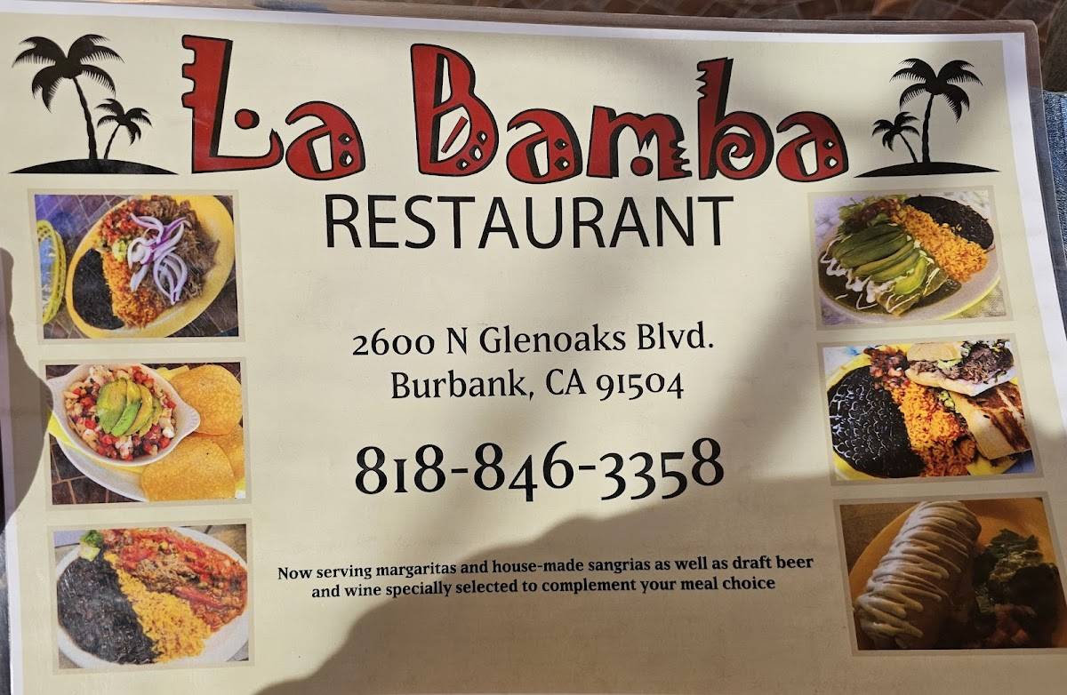 Menu at La Bamba Restaurant, Burbank