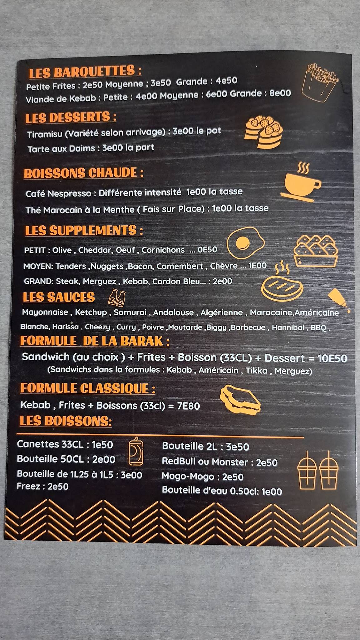 Menu au La Barak aux délices, Duclair